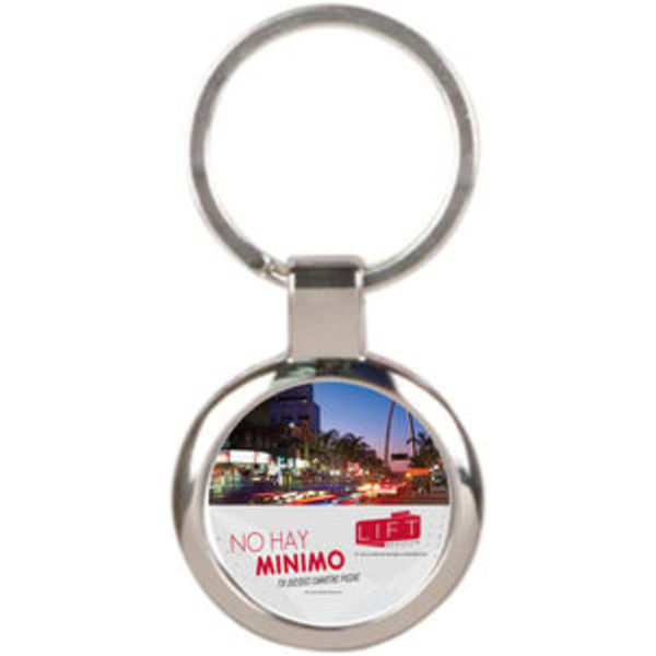 Printed White Round Keychain W/Black Edge